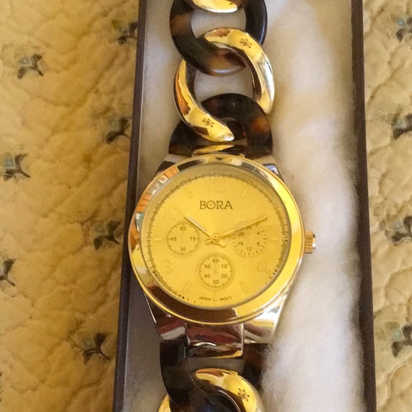 Jewelry | Tortoise Gold Watch By Bora Stainlesssteel Case | Poshmark